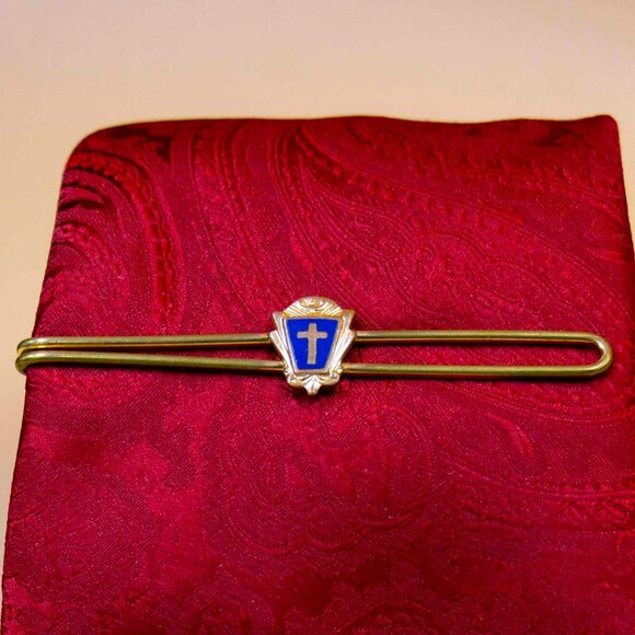 Accessories | Vintage Gold Cross On Blue Keystone Shape With Ornate ...